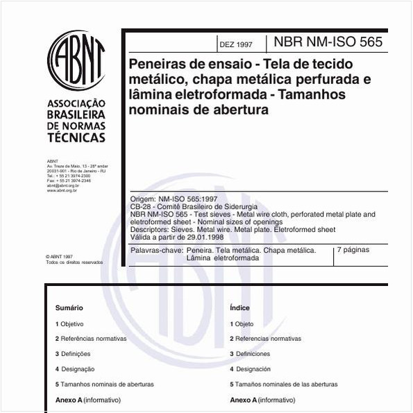 ABNT NBR NM-ISO 565 NBRNM-ISO565 Peneiras de ensaio - Tela de tecido
