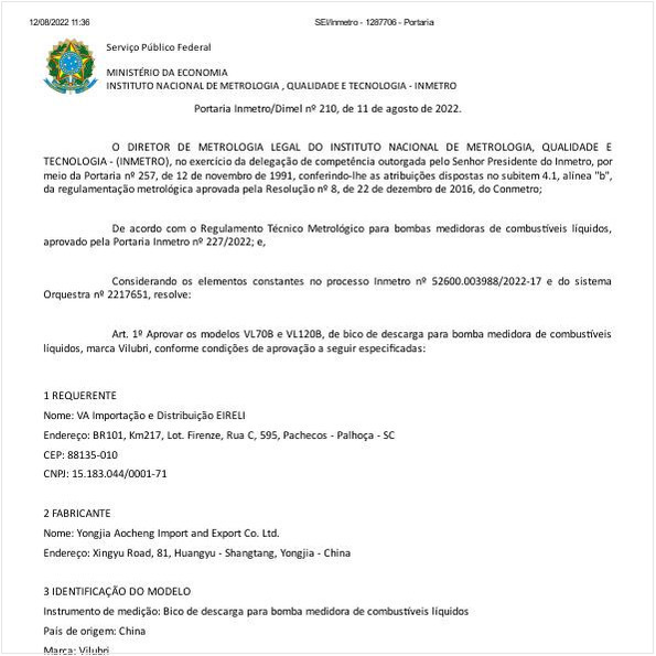 Portaria DIMEL/INMETRO 210:2022