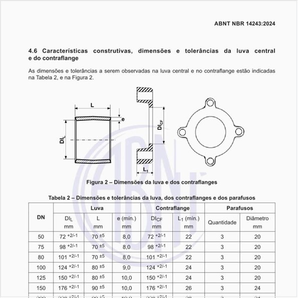 Quais são as dimensões da luva e dos contraflanges?