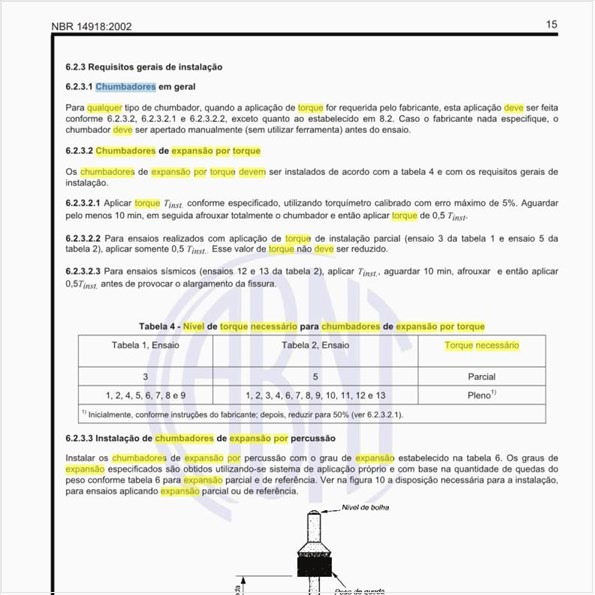 Qual deve ser o nível de torque necessário para chumbadores de expansã
