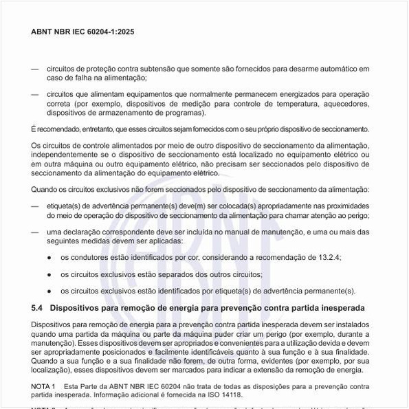 Target Normas: de energia para prevenção contra partida inesperada?