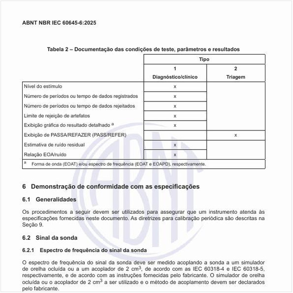 Como deve ser a documentação das condições de teste, parâmetros e resu