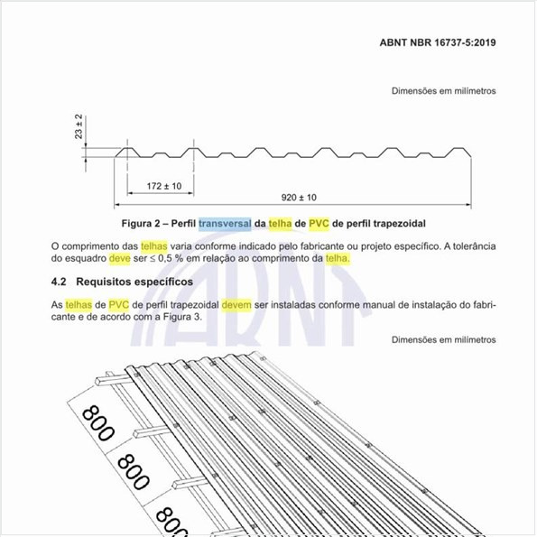 Qual deve ser o perfil transversal da telha de PVC de perfil trapezoid