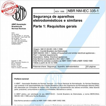 ABNT NBR NM-IEC 60335-1 NBRNM-IEC60335-1 Segurança de aparelhos