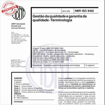 ABNT NBR ISO 8402 NBRISO8402 Gestão da qualidade e garantia da