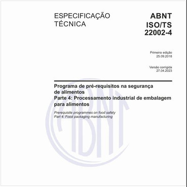 ABNT ISO/TS 22002-4 ABNT ISO/TS22002-4 Programa de pré-requisitos na