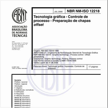 ABNT NBR NM-ISO 12218 NBRNM-ISO12218 Tecnologia gráfica - Controle