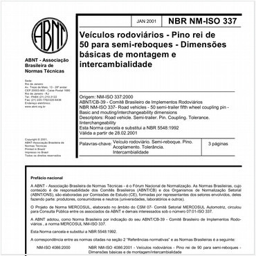 ABNT NBR NM-ISO 337 NBRNM-ISO337 Veículos rodoviários - Pino rei de