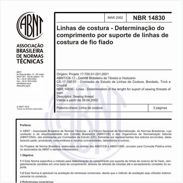 Target Normas: ABNT NBR 14830 NBR14830 Linhas de costura