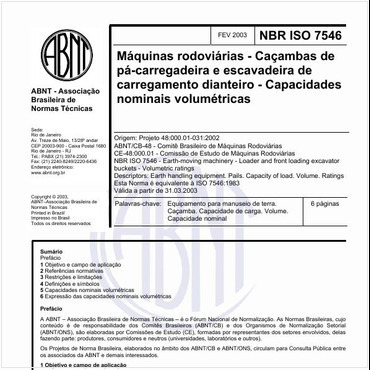 ABNT NBR ISO 7546 NBRISO7546 Máquinas rodoviárias - Caçambas de