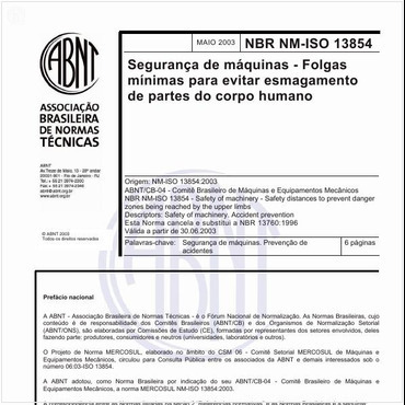 ABNT NBR NM-ISO 13854 NBRNM-ISO13854 Segurança de máquinas - Folgas