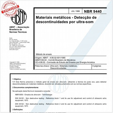 ABNT NBR 9440 NBR9440 Materiais metálicos - Detecção de