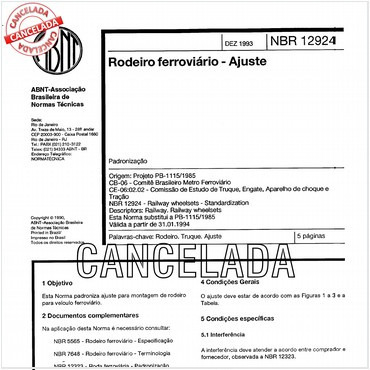 ABNT NBR 12924 NBR12924 Rodeiro ferroviário - Ajuste