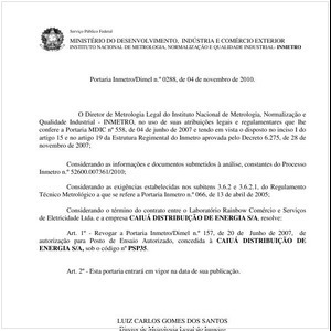 Portaria INMETRO/DIMEL 288:2010