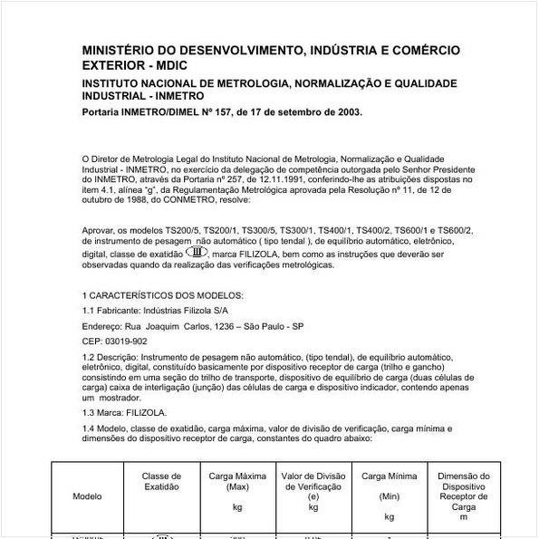 Portaria DIMEL/INMETRO 157:2003