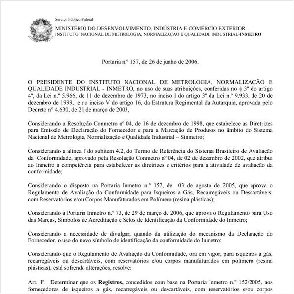 Portaria INMETRO/MDIC 157:2006
