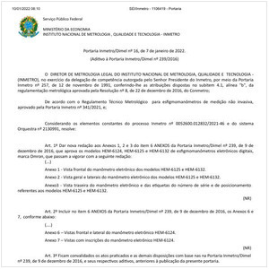 Portaria DIMEL/INMETRO 16:2022
