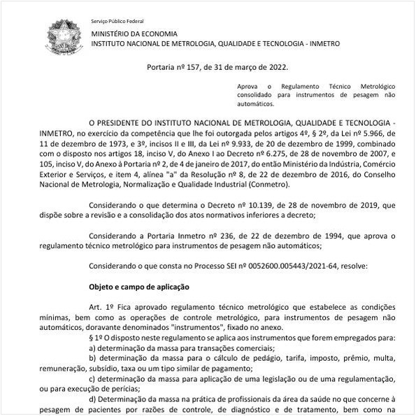 Portaria INMETRO/ME - 157:2022