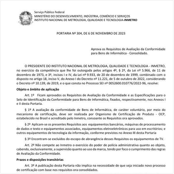 Portaria INMETRO/MDIC 304:2023